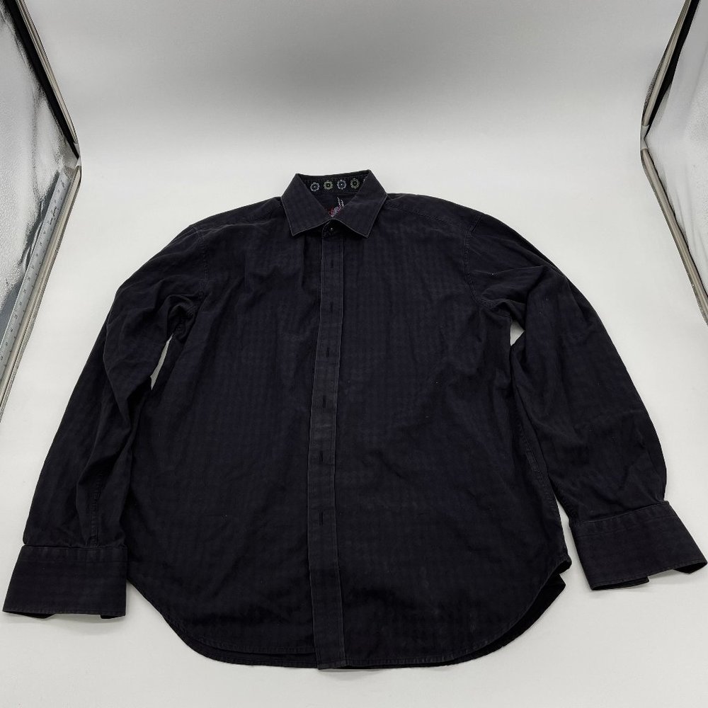 Robert Graham Mens Signature Black Button Down Casual… - Gem